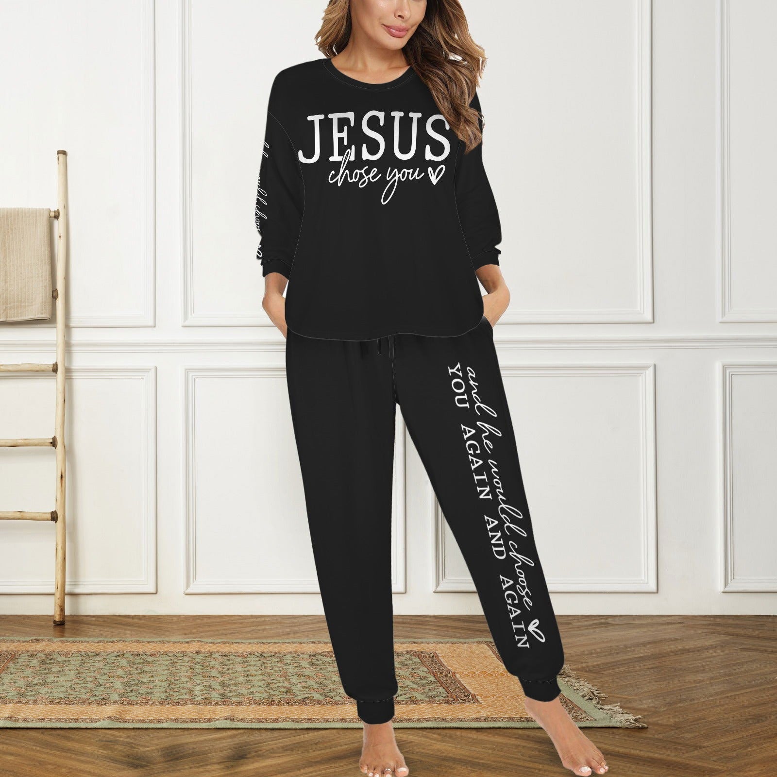 He Chose You Christian Women's Leg Binding Pocket Long Pajama Set ...
